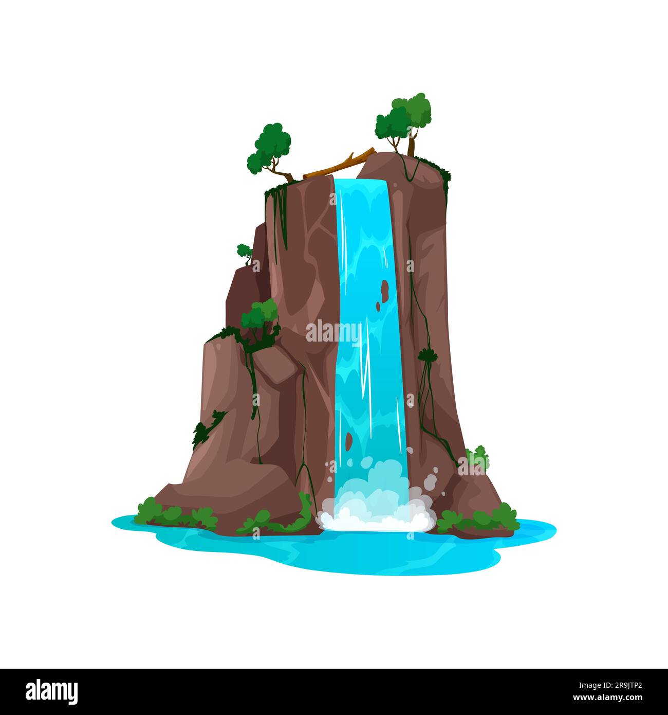 Cartoon waterfall, water fall and cascade with blue streams and ...