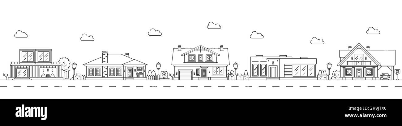 Neighborhood line art outline village or town house buildings ...