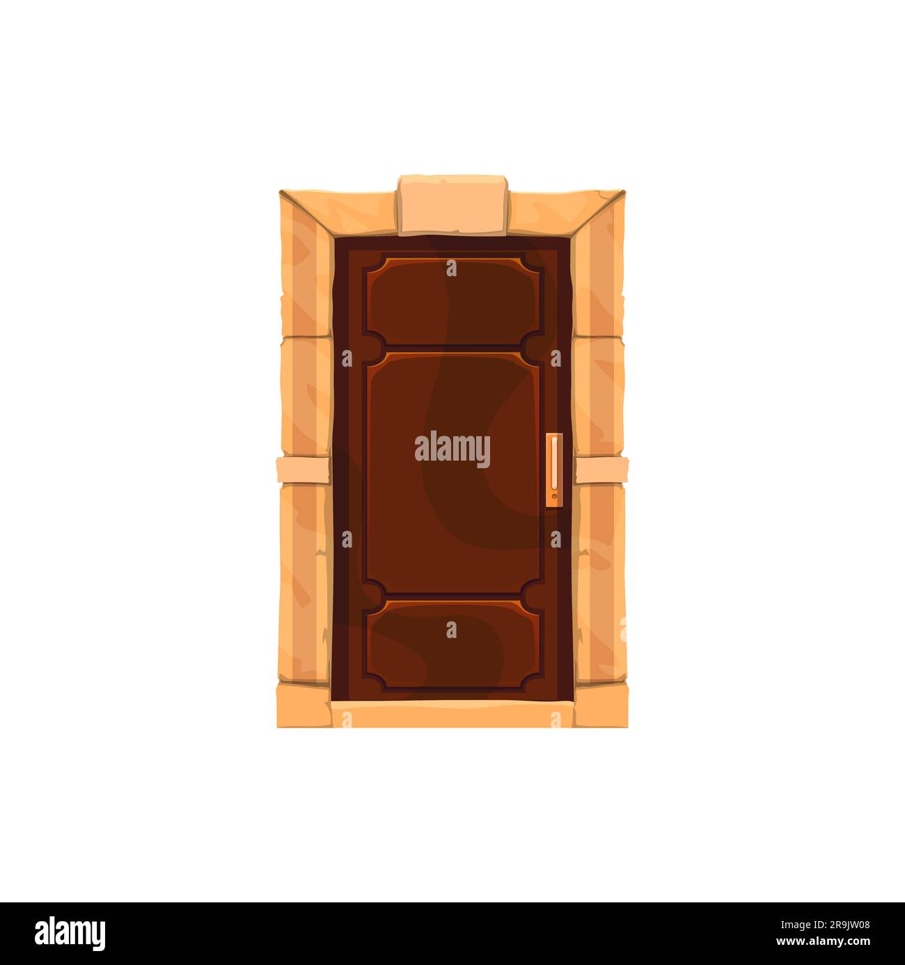 Brick doorway, front wooden door, cartoon entrance portal. Vector ...