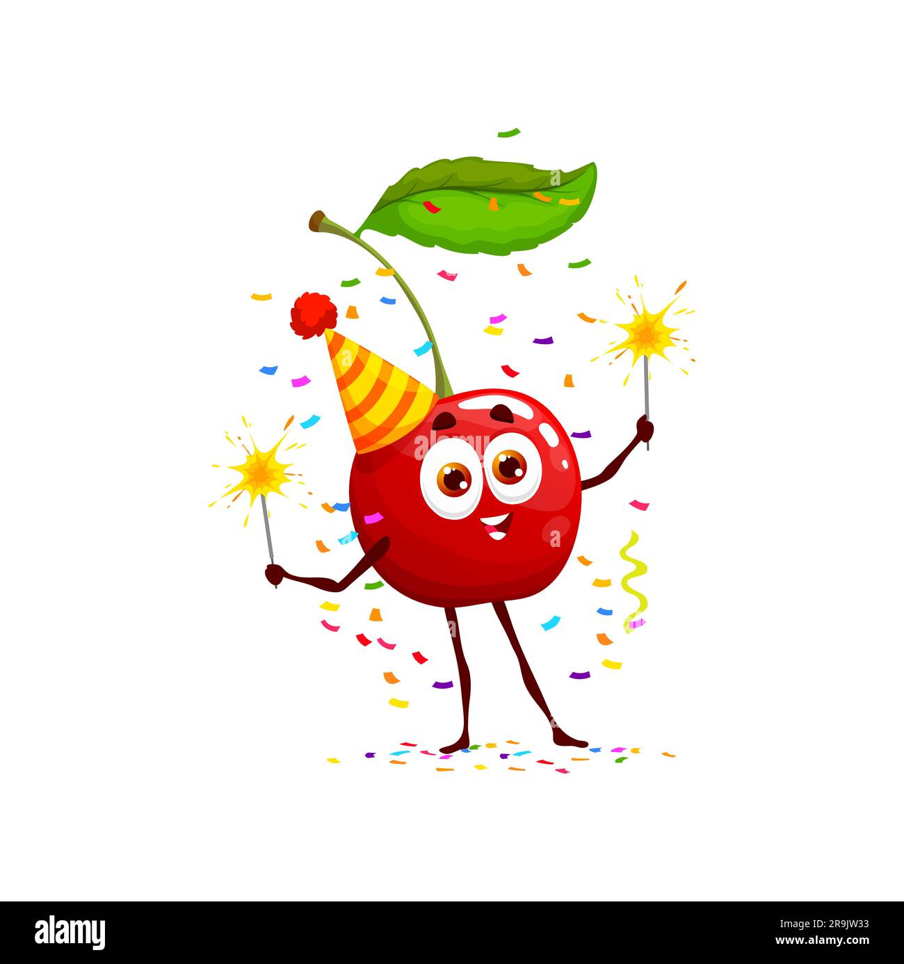 Cartoon cherry berry character, birthday holiday. Happy vector fresh ...
