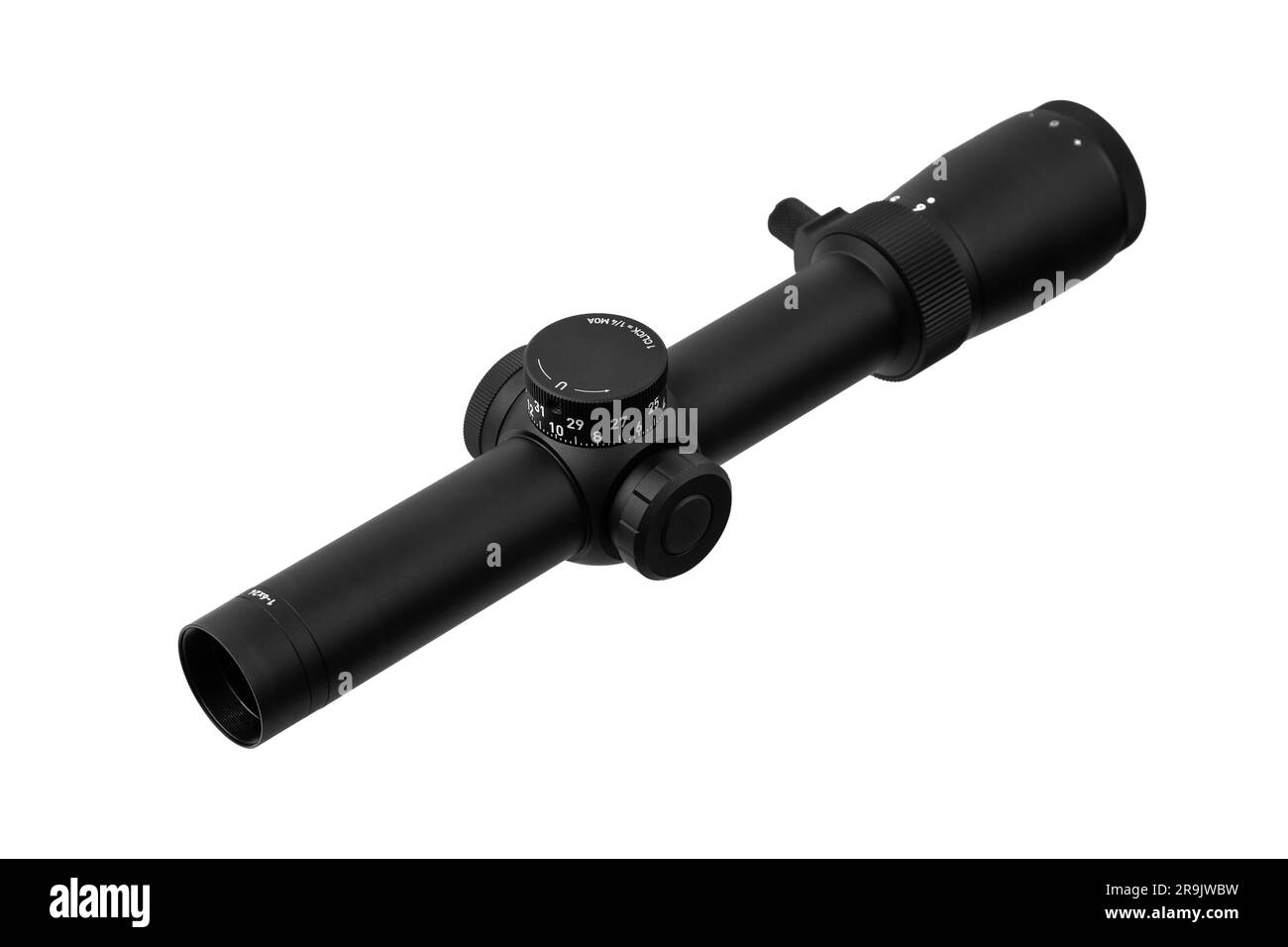 Modern sniper scope on a white background. Optical device for aiming ...