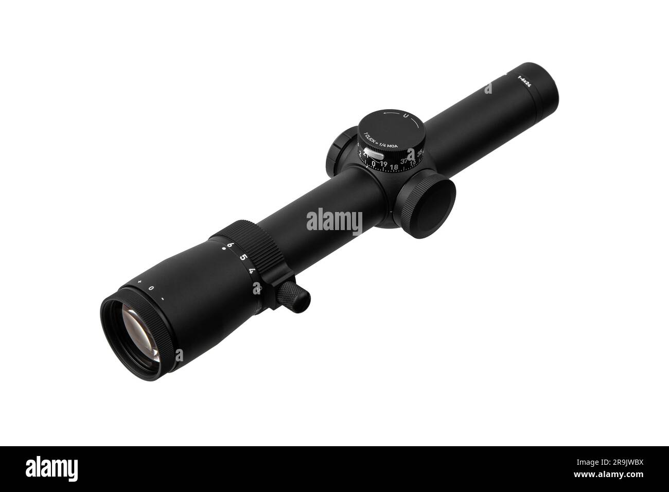 Modern sniper scope on a white background. Optical device for aiming ...