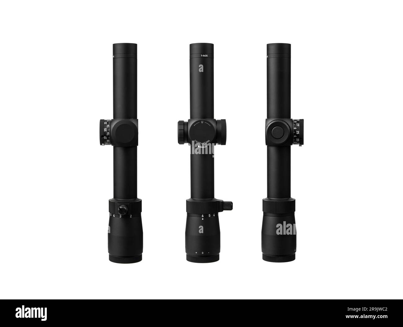 Modern sniper scope on a white background. Optical device for aiming ...