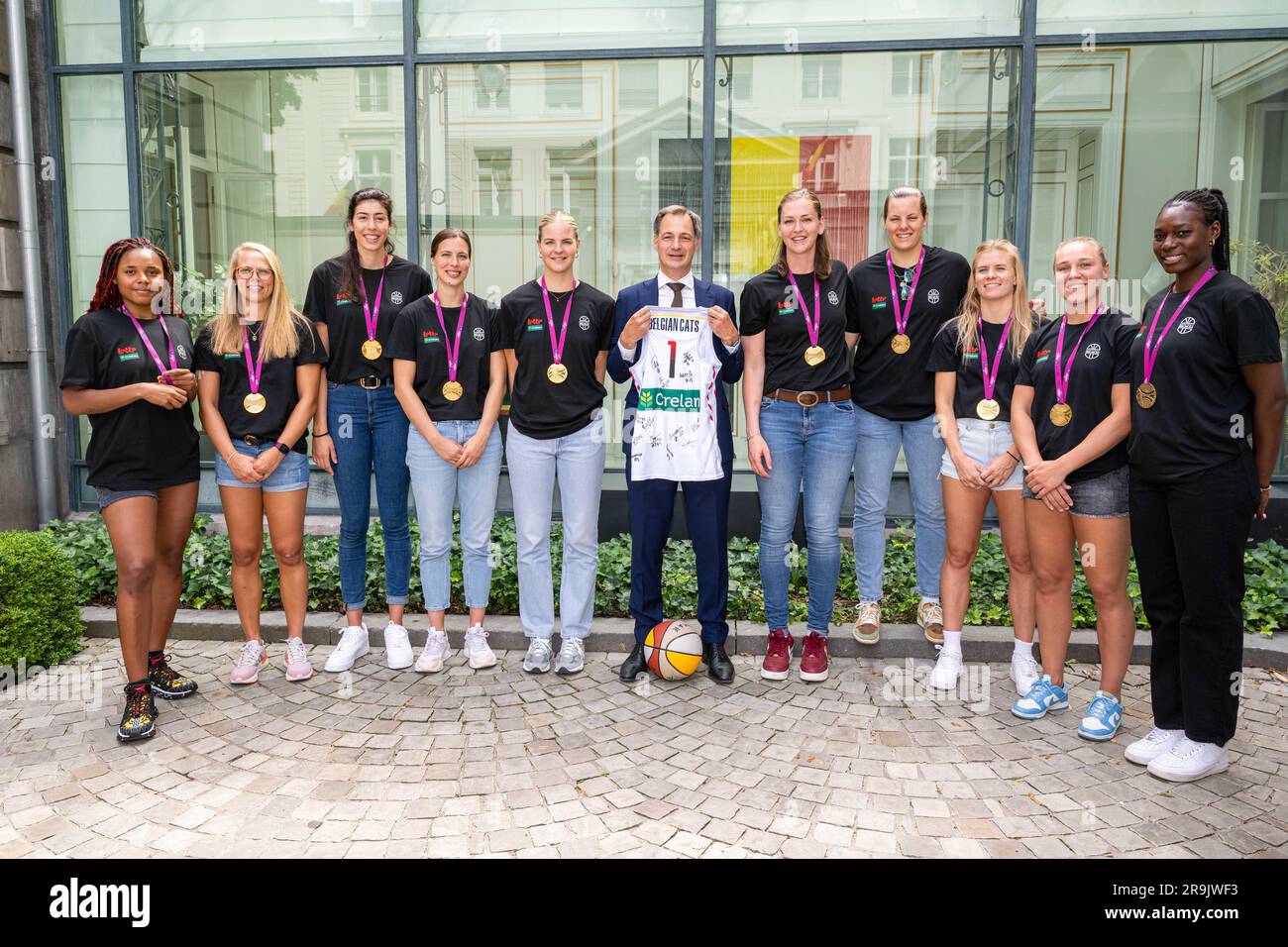 Brussels, Belgium. 27th June, 2023. Prime Minister Alexander De Croo (C ...