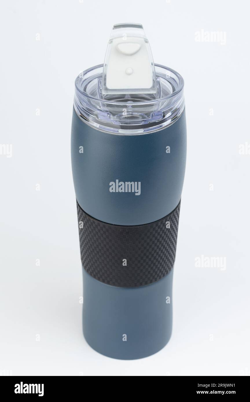 Open blue thermos flask stand on white studio background Stock Photo ...