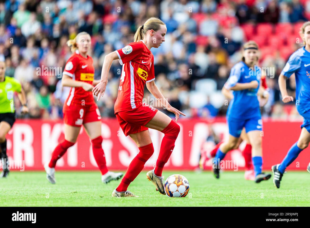 Aalborg Denmark. 21st June 2023. Nikoline Dudek 14 of FC Nordsjaelland seen during the Gjensidige Kvindepokal cup final between FC Nordsjaelland and Fortuna Hjorring at Aalborg Portland Park in Aalbor...