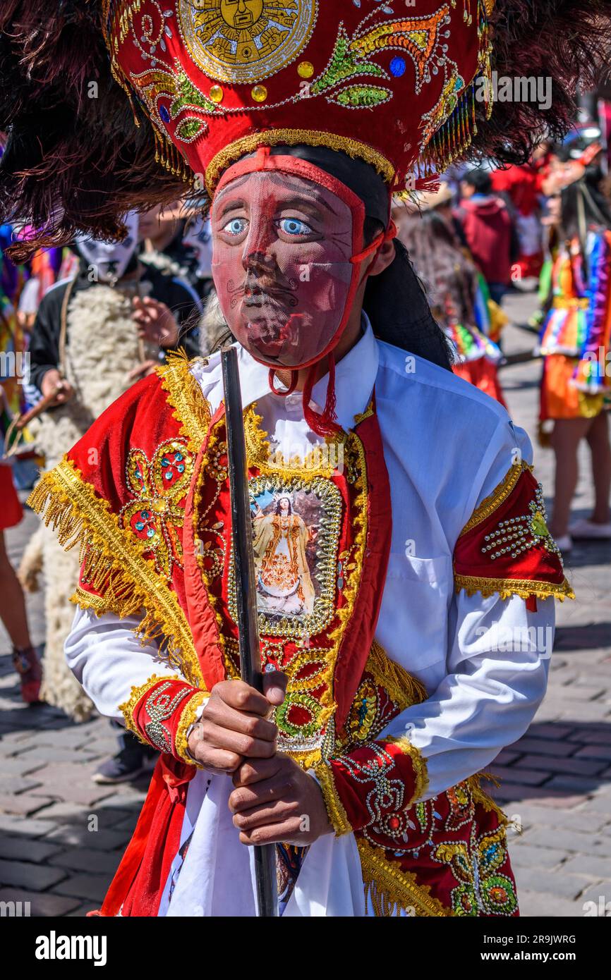 Cusco, a cultural fiesta, people dressed in traditional colourful ...