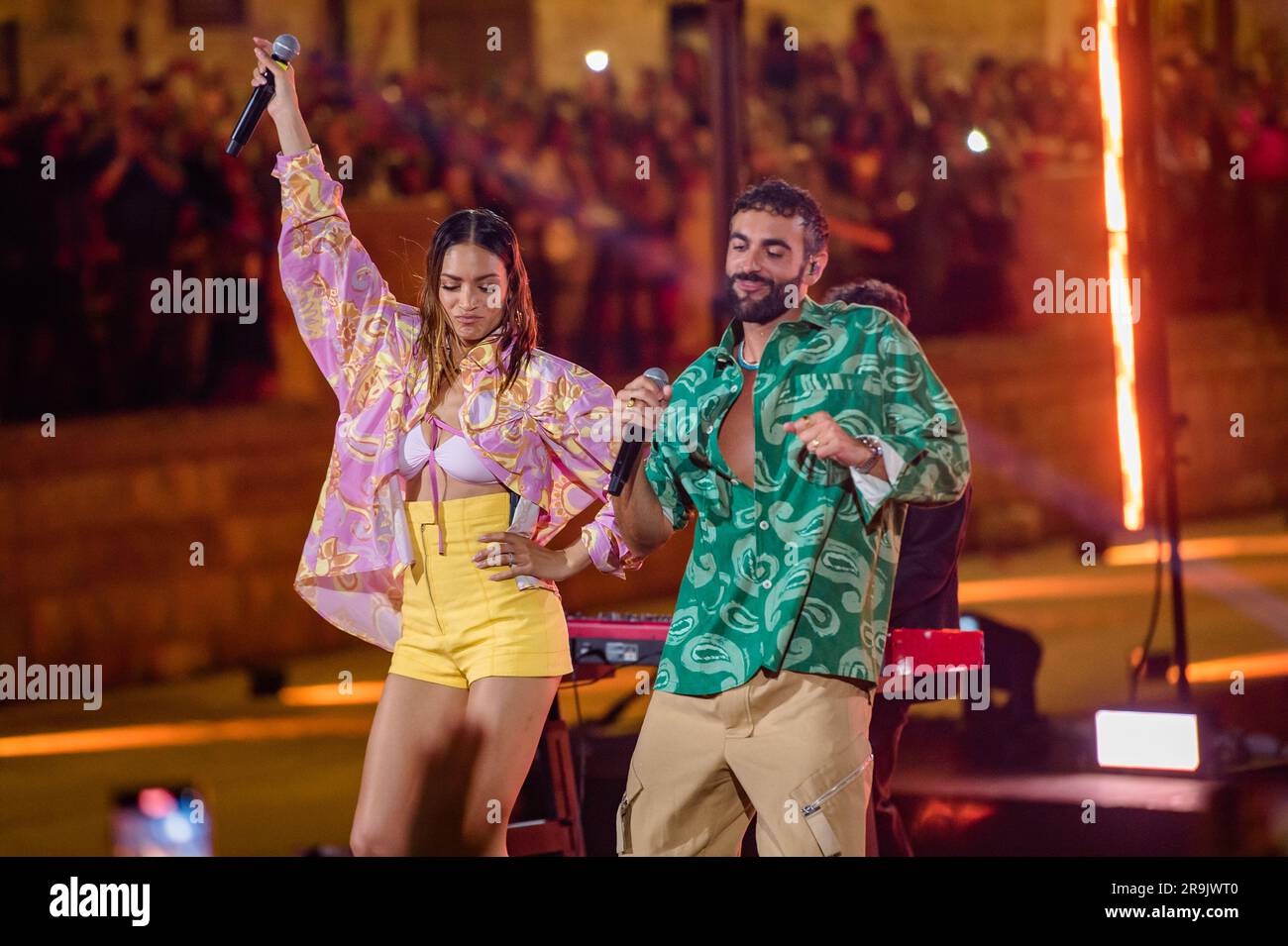 Singers Marco Mengoni and Elodie Di Patrizi during their performance in ...