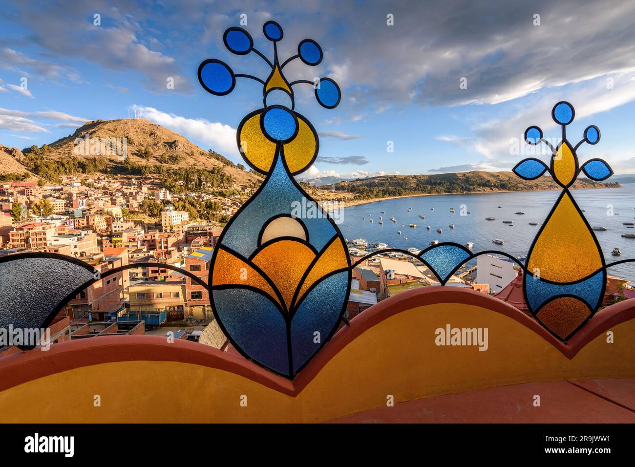 The view over the town of Copacabana and coastline from the hillside ...