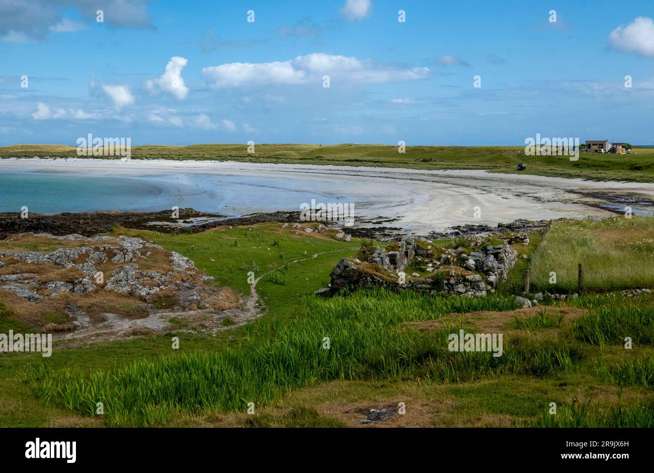 View of abandoned houses, Vaul, Isle of Tiree, Inner Hebrides, Scotland ...