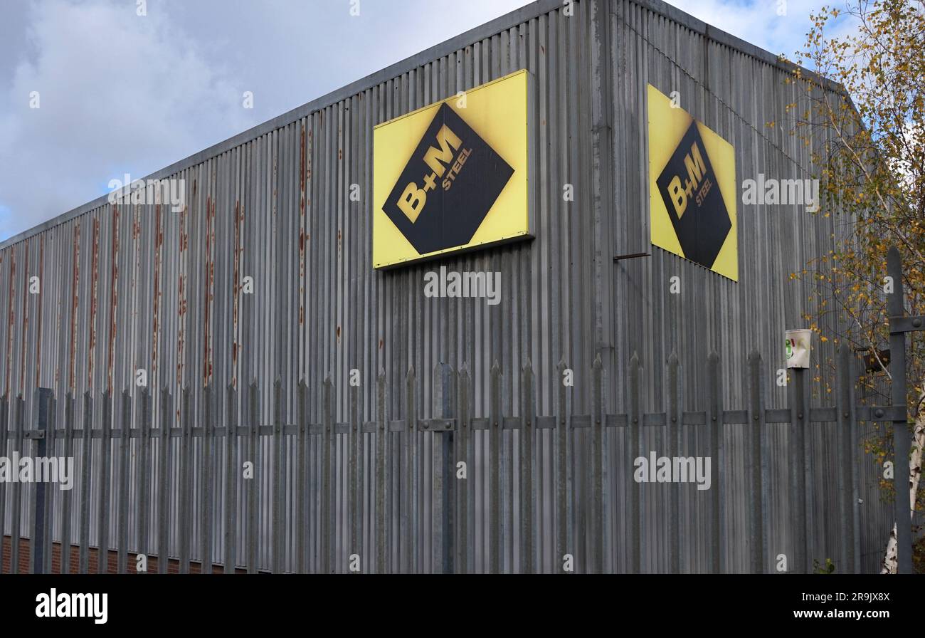 B and M steel firm building, bleak modern design with spiked security ...