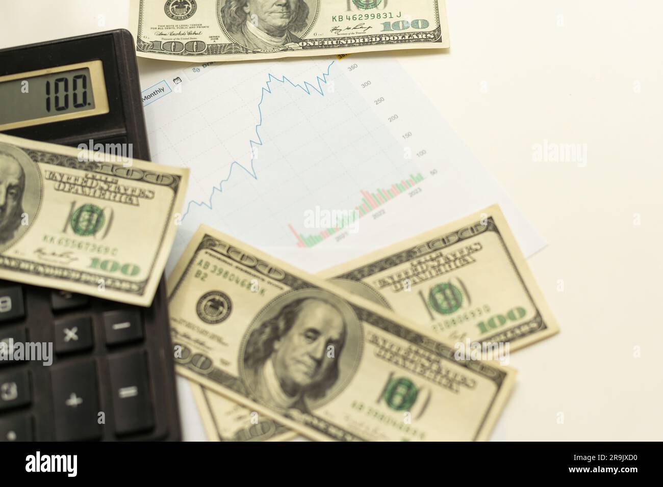 Accounting charts and graphs with us dollar bills pen calculator. Stock ...