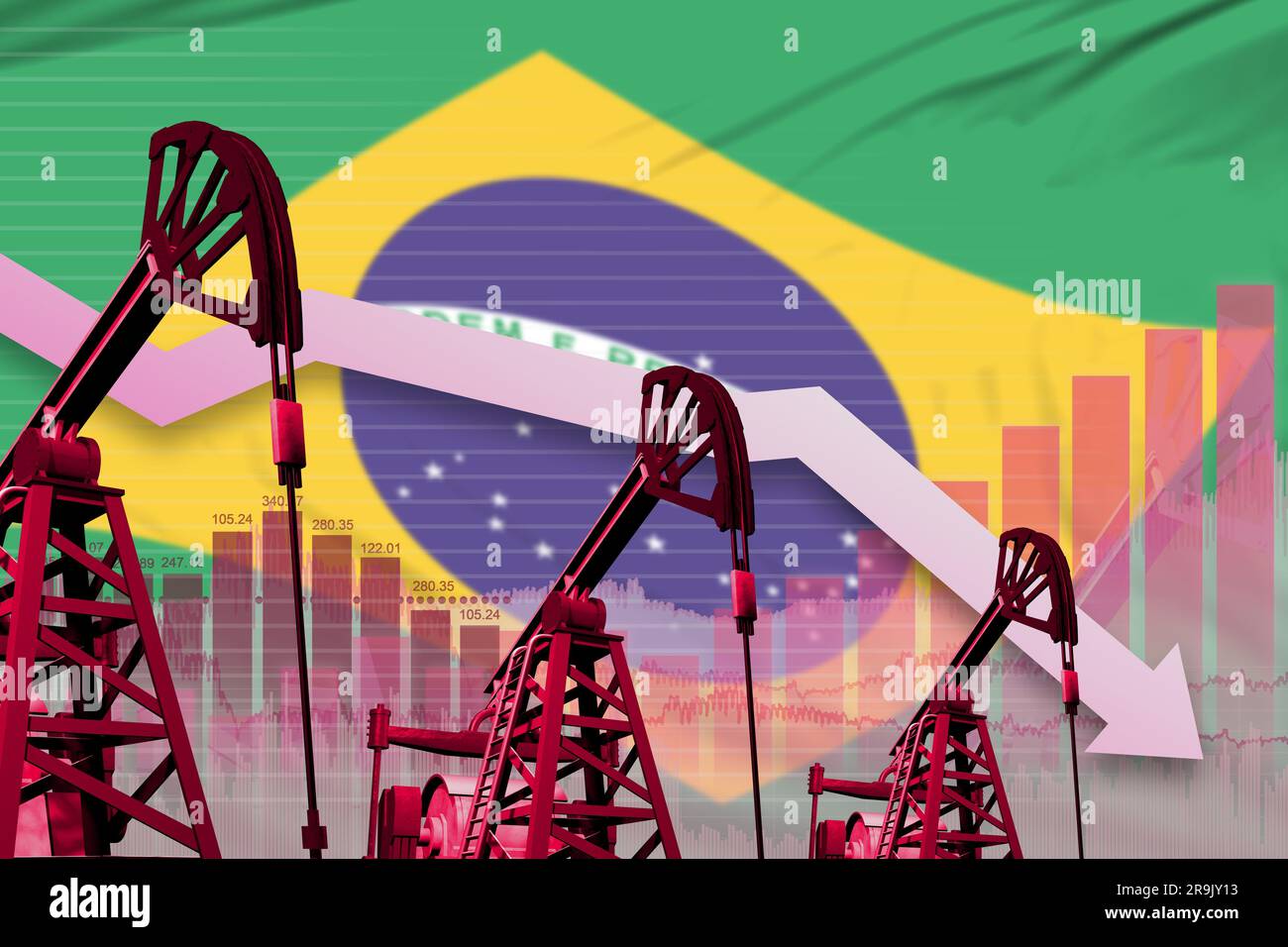 Brazil oil industry concept, industrial illustration - lowering down ...