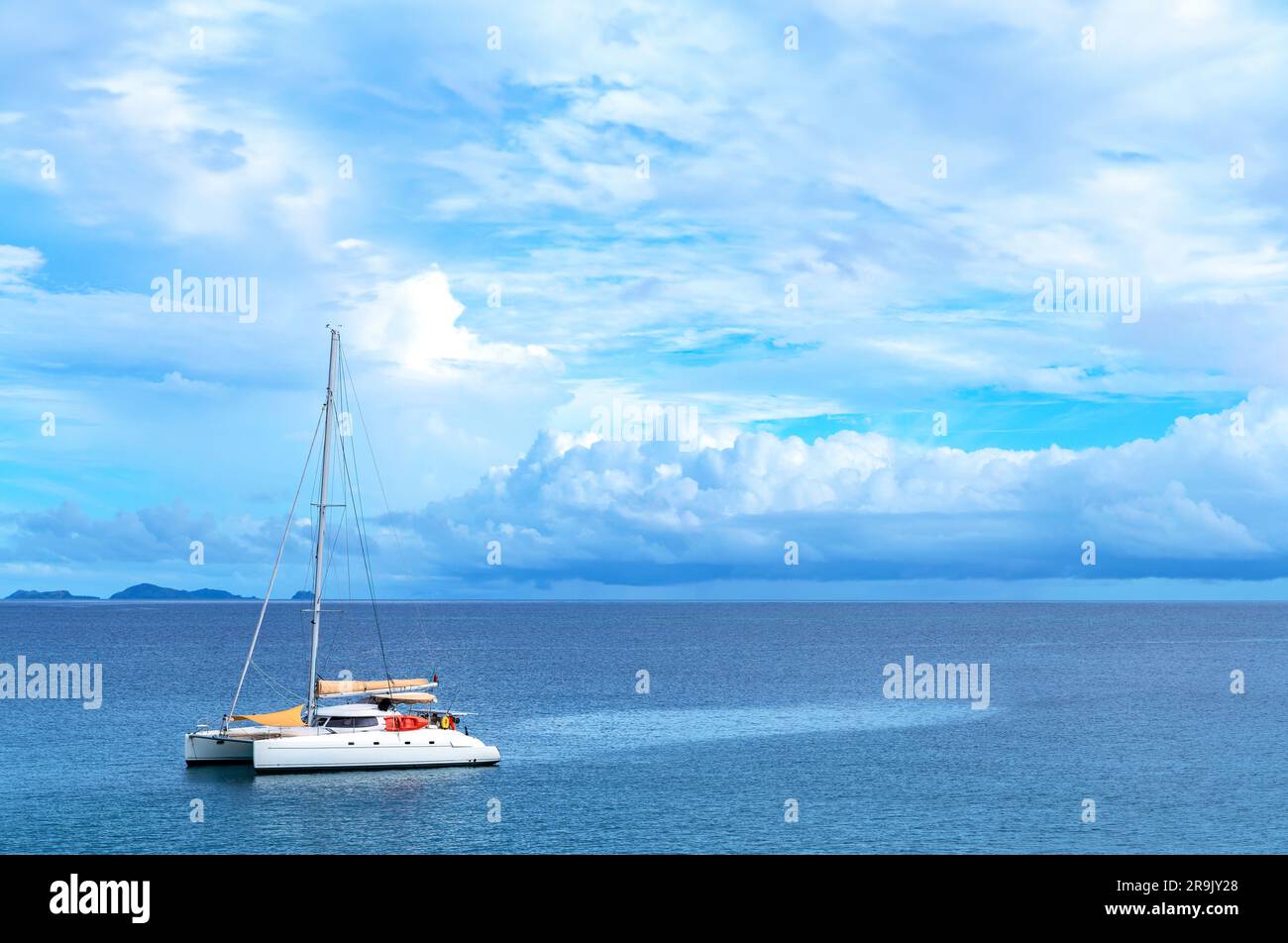 Boat in the stunning idyllic ocean in the Yasawa islands. Fiji in the ...