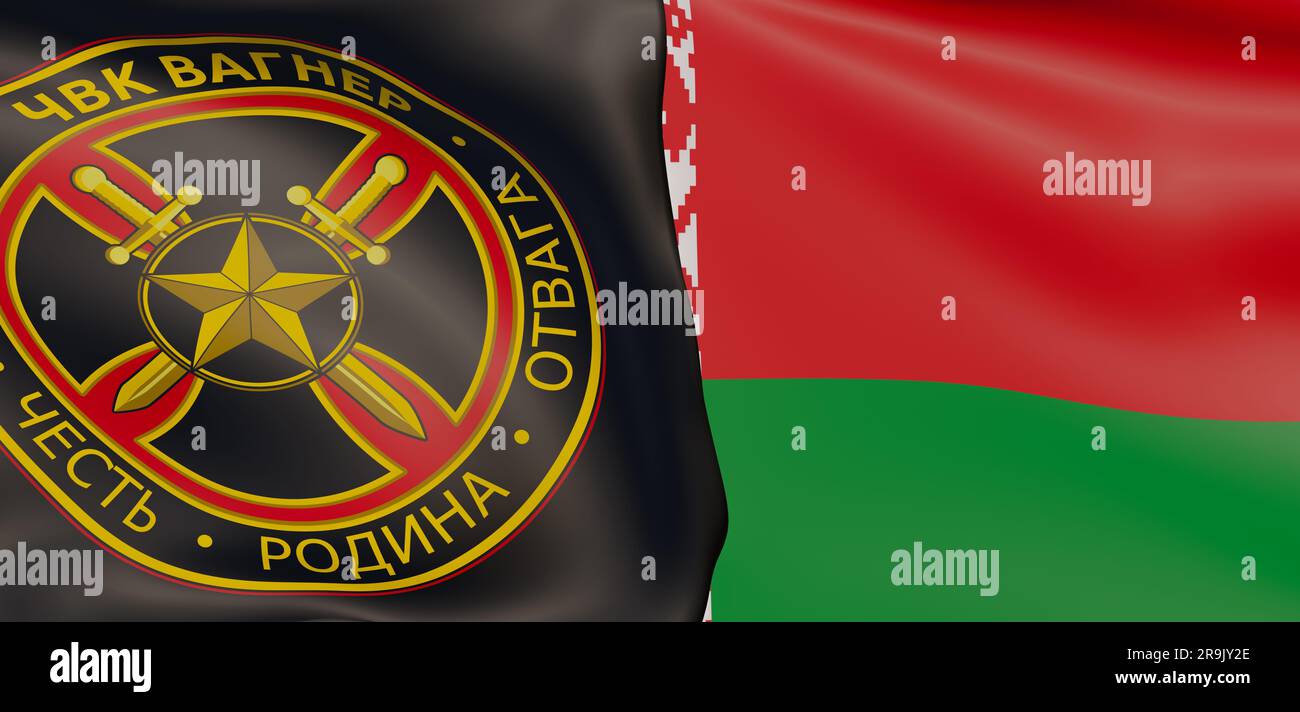 Wagner Group and Belarus flags. fabric flag, flag Wagner Private ...