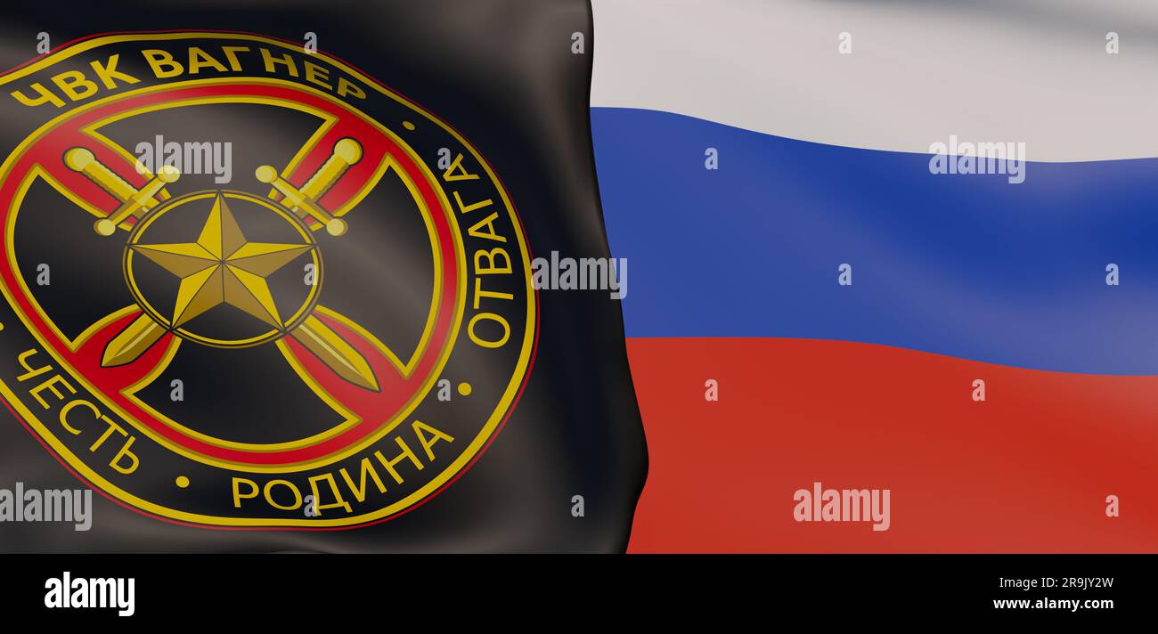 Wagner Group and Russia flags. fabric flag, flag Wagner Private ...
