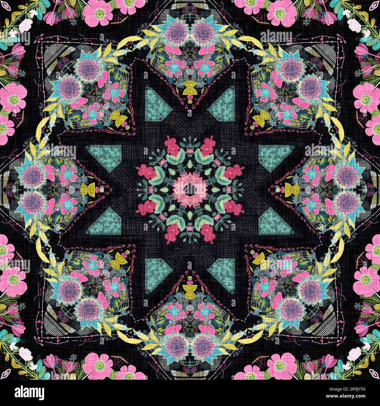 Boho folkloric flower pattern with a gypsy retro style. Repeatable ...