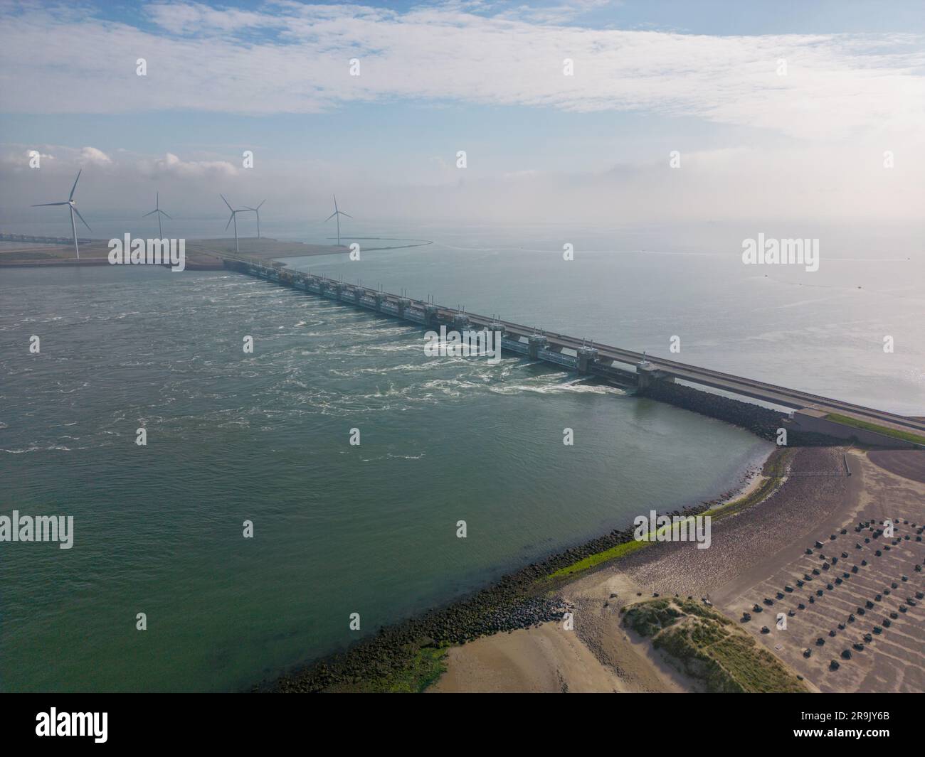 Aerial drone photo of the Eastern Scheldt Storm surge barrier near ...