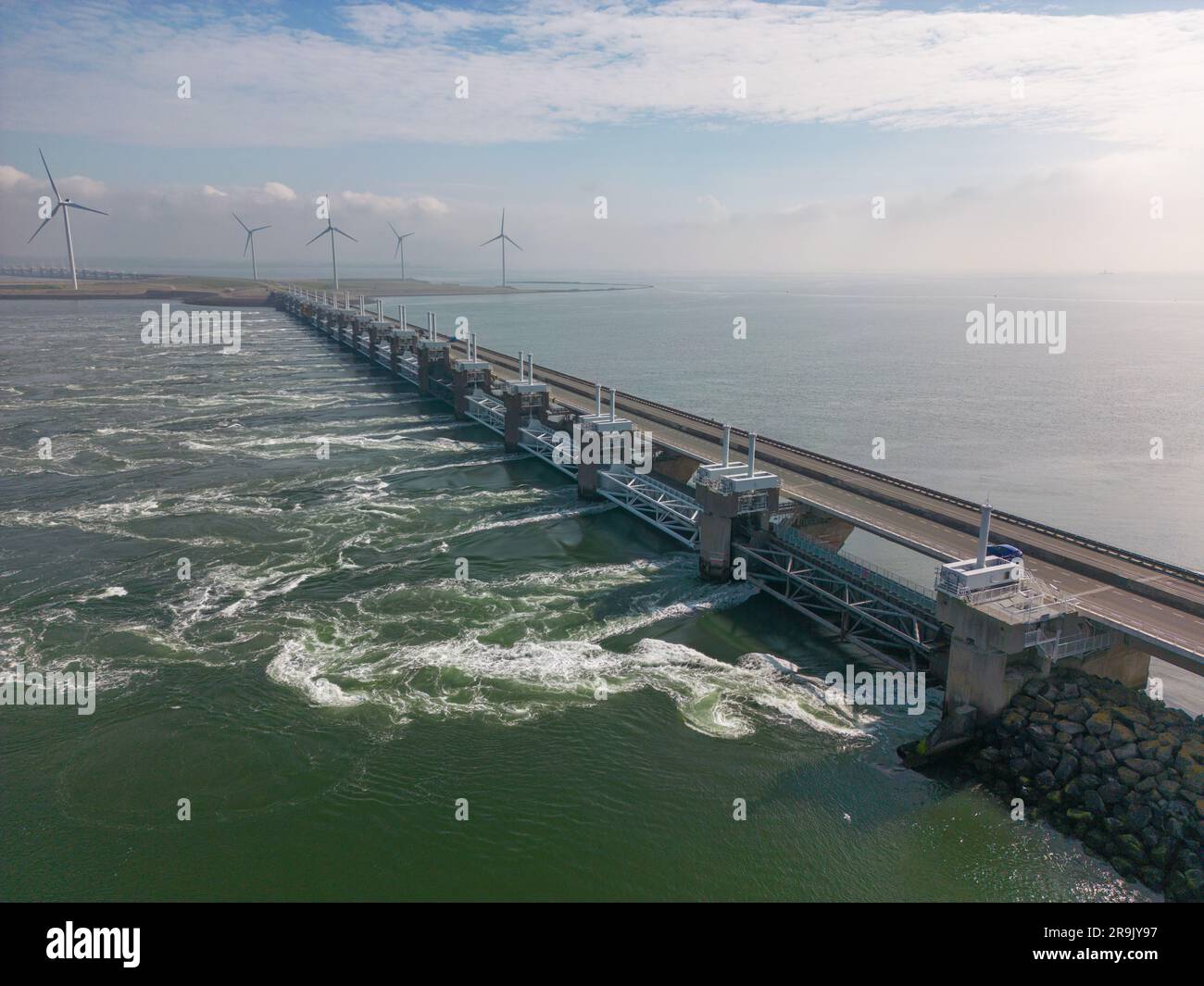 Aerial drone photo of the Eastern Scheldt Storm surge barrier near ...
