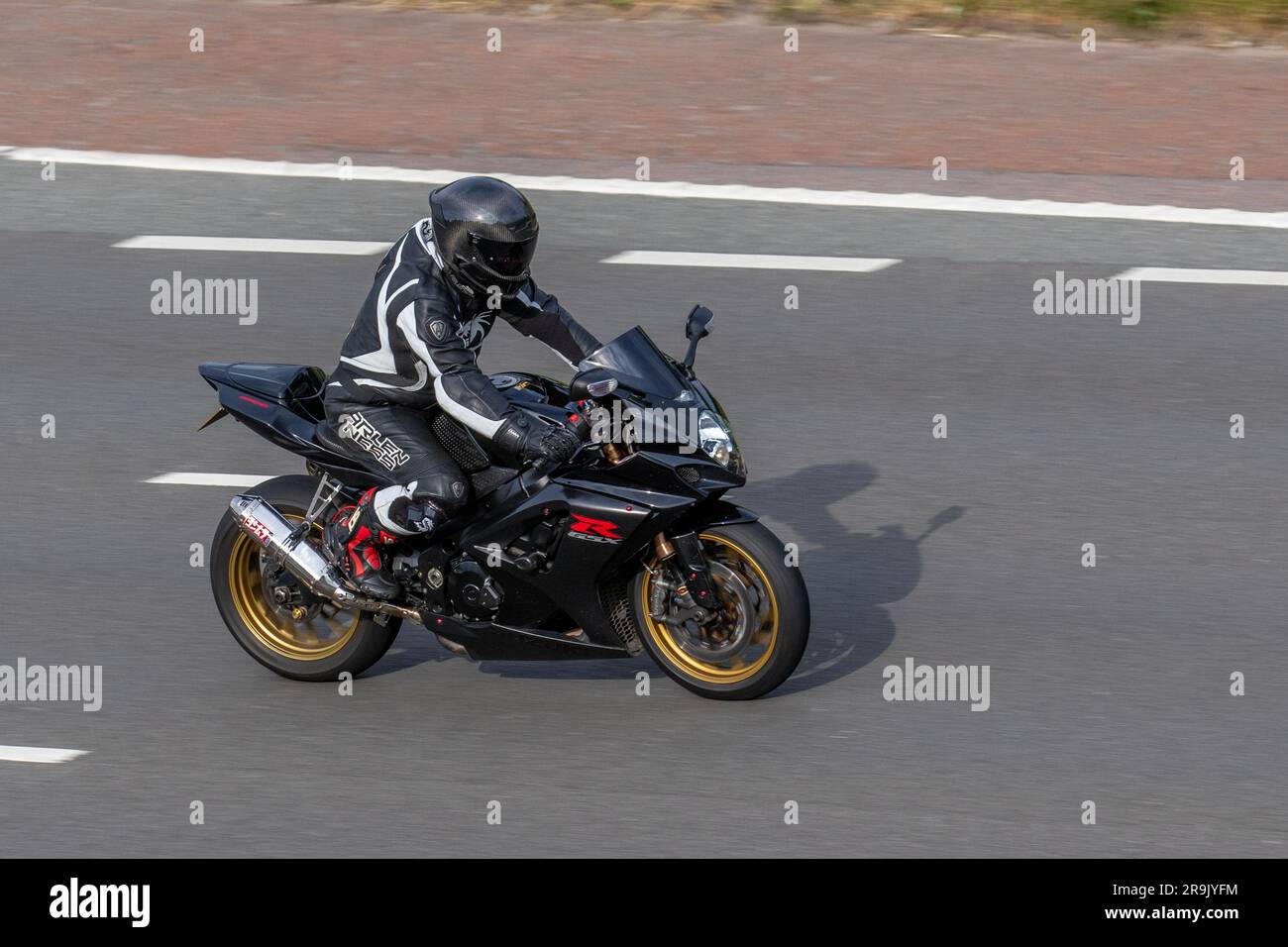 SUZUKI RGSK Motorcycle travelling at speed on the M6 motorway in ...