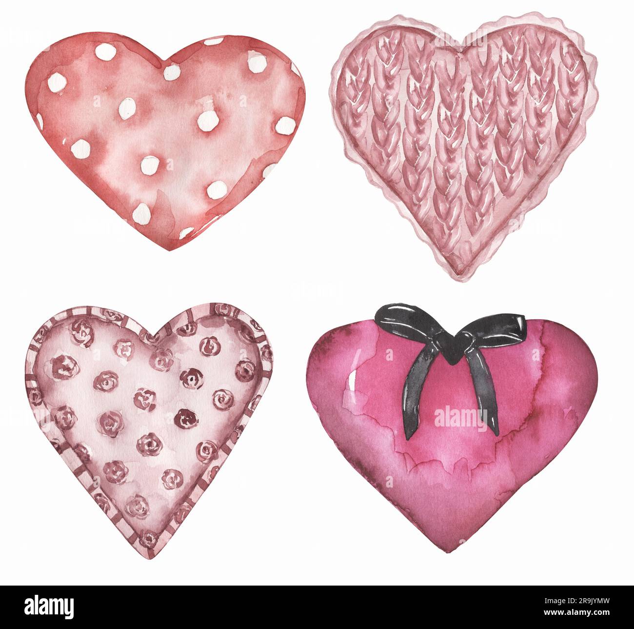 Watercolor pink heart clipart set, hand drawn valentines illustration ...