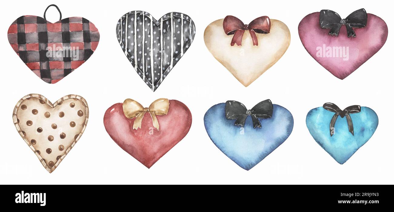 Watercolor heart clipart set, hand drawn valentines illustration Stock ...