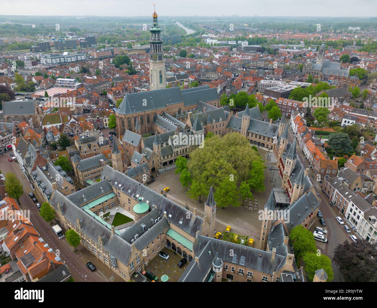 Aerial drone photo of the Abdijtoren de Lange Jan in Middelburg ...