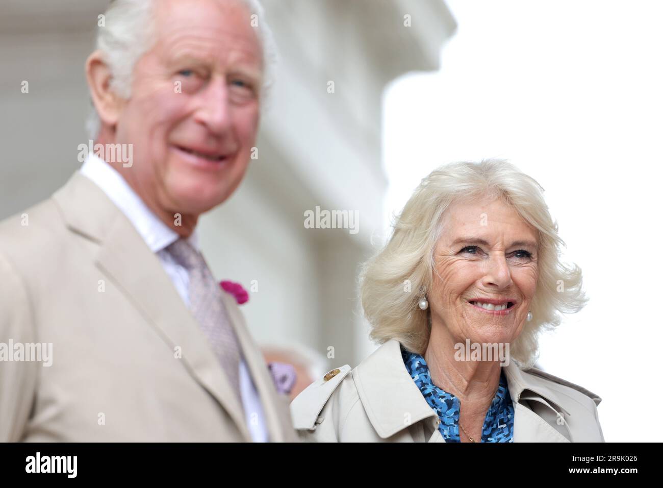 King Charles III and Queen Camilla during a visit at Poundbury in ...