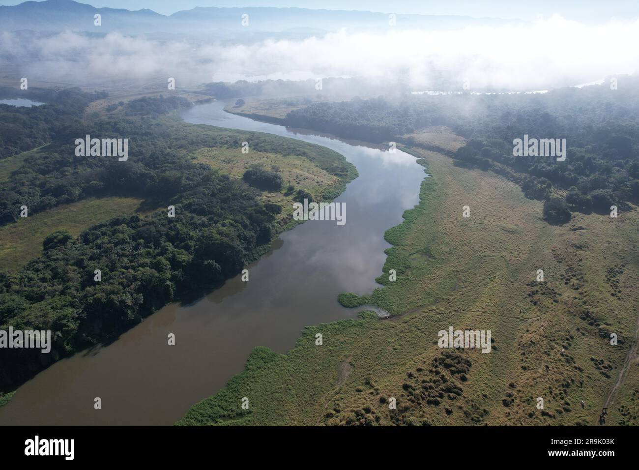 Aerial view of the Paraiba River in the Paraiba Valley, Sao Paulo ...