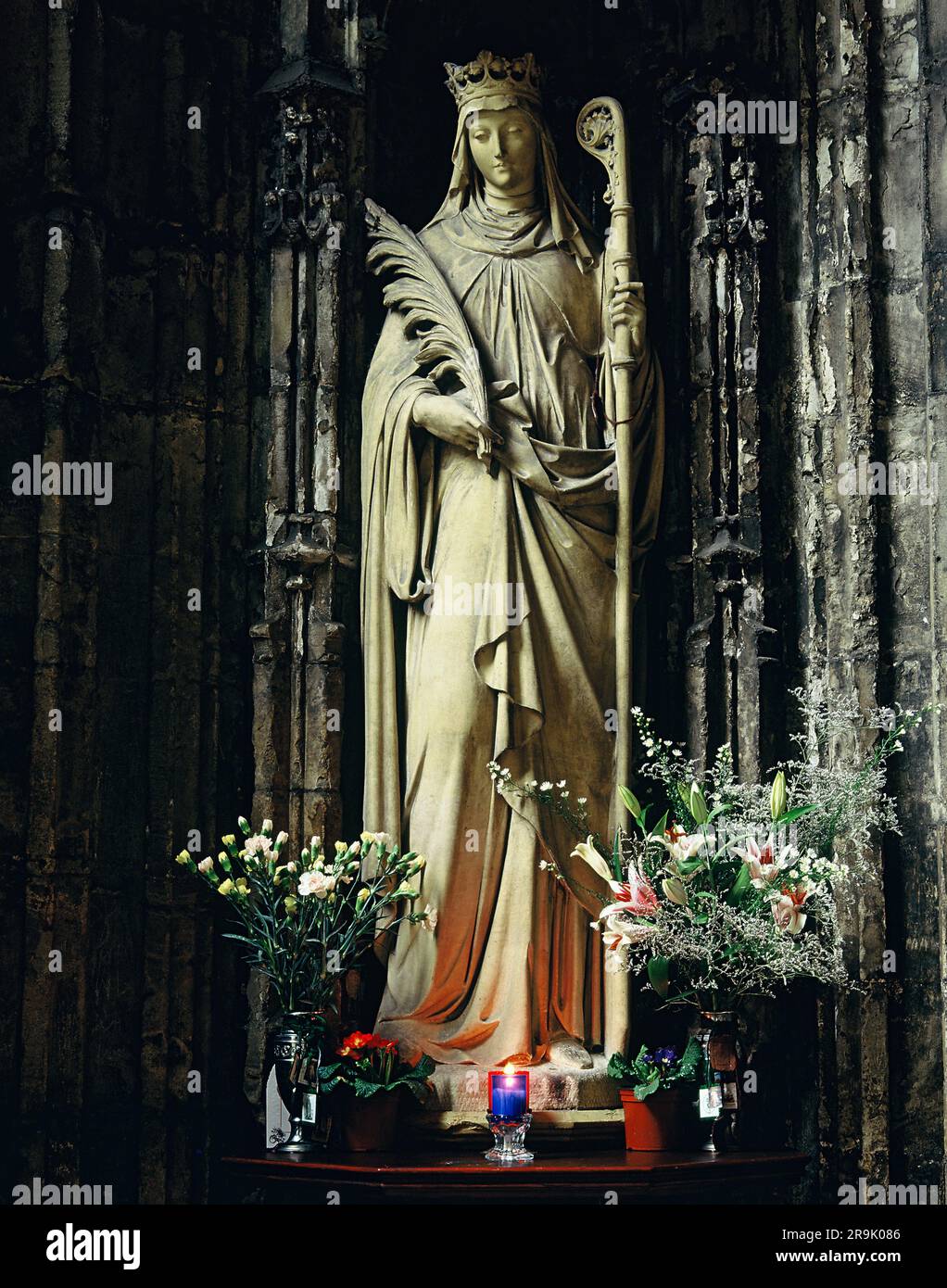 Saint Winefrides Shrine Holywell, Wales. St Winefride her statue, the ...