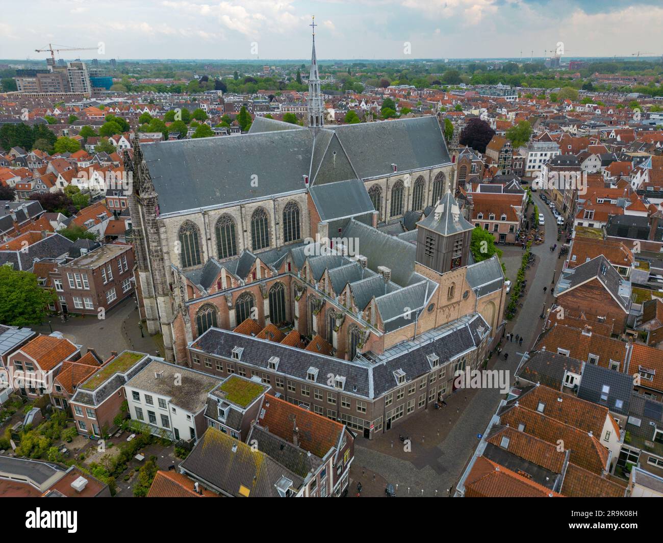 Aerial drone photo of the Pieters church in Leiden. Leiden is an old ...