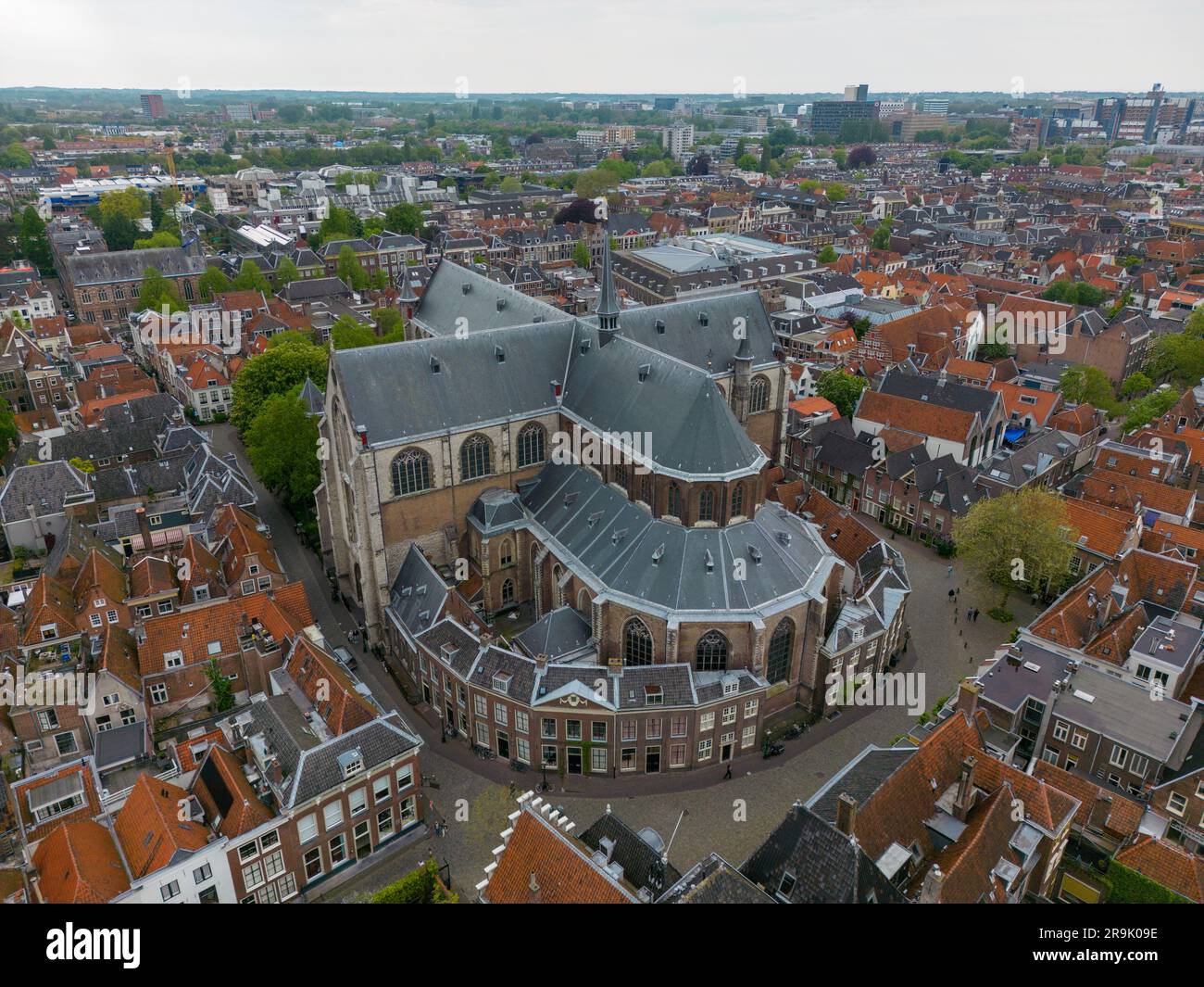 Aerial drone photo of the Pieters church in Leiden. Leiden is an old ...