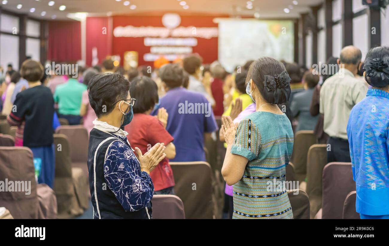 Back view of senior women wear face mask workout and exercise rhythmic ...