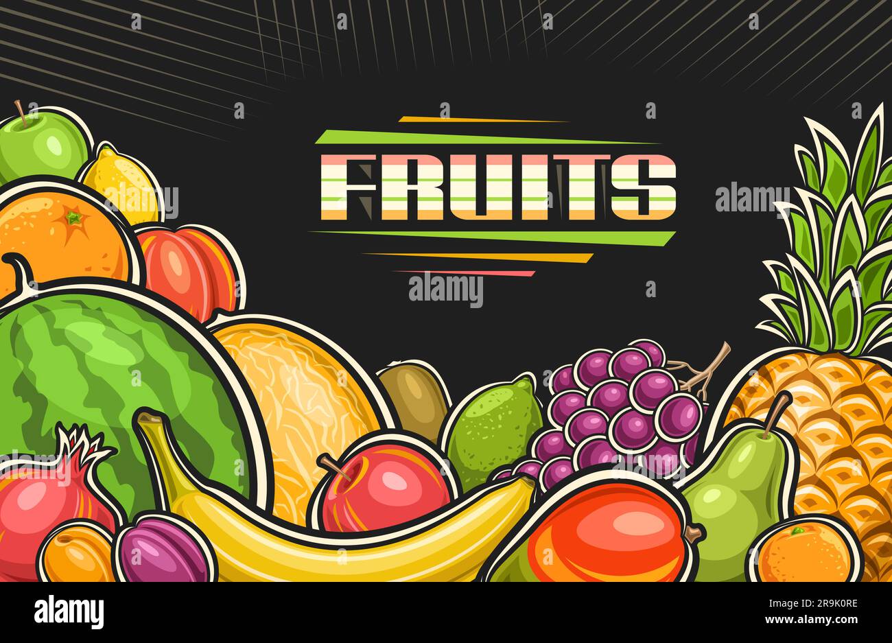 Vector illustration of Fruits with copy space, decorative horizontal ...