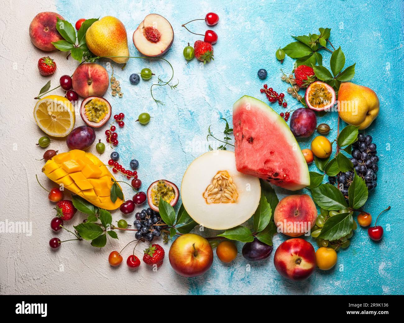 Still life of various fruits and berries . Top view Stock Photo - Alamy