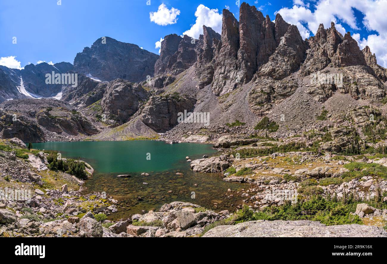Sky Pond - Panoramic overview of clear and colorful Sky Pond ...