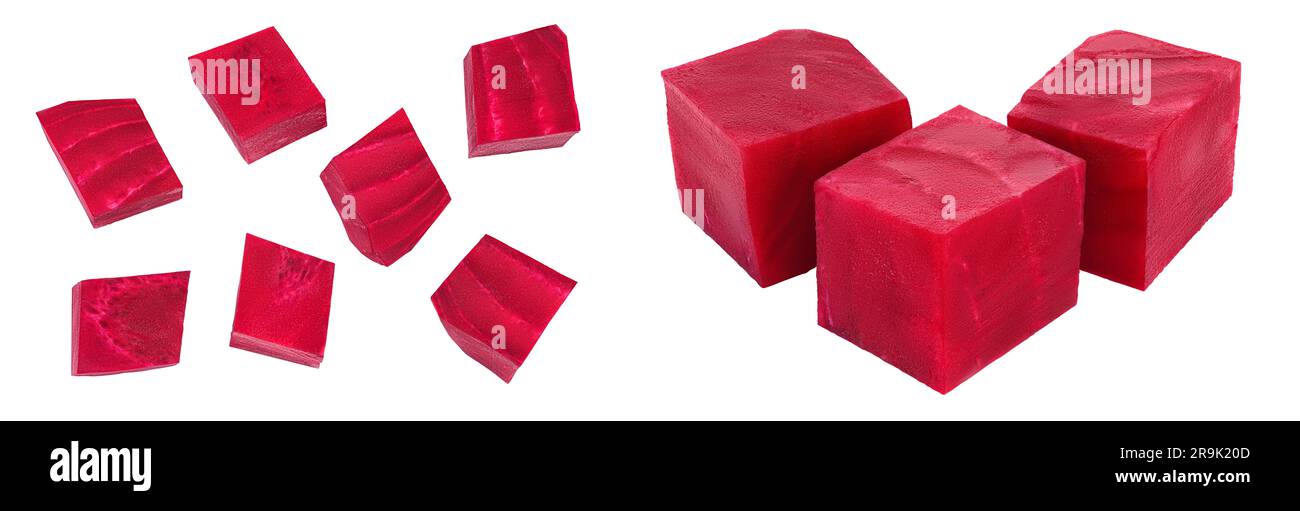 beetroot diced isolated on white background with full depth of field ...