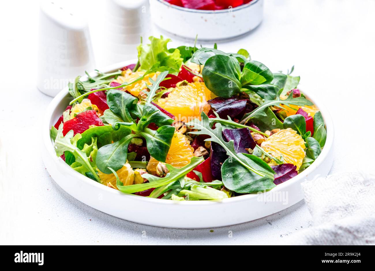 Beetroot and orange salad with arugula, lamb lettuce, mini chard and ...