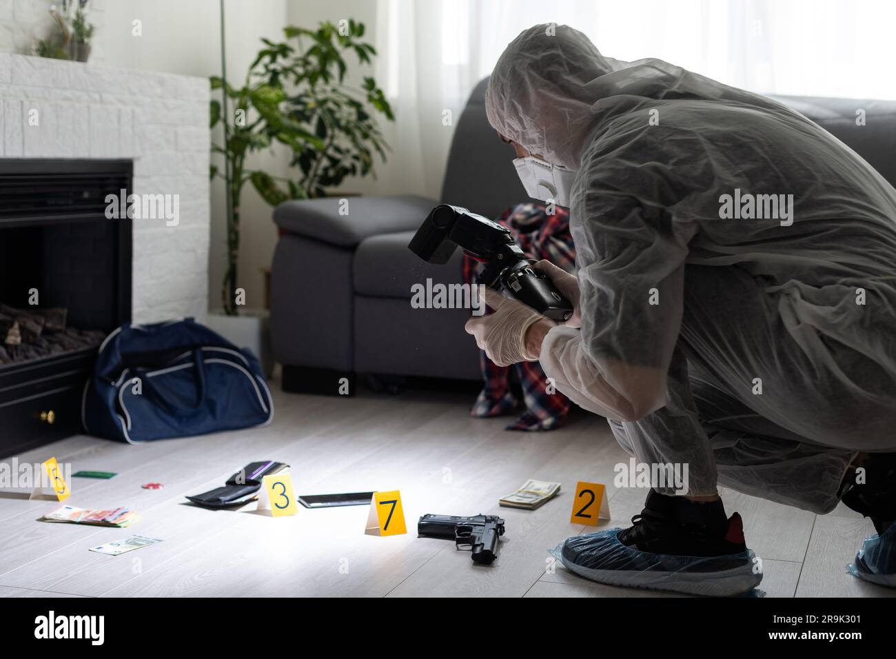 Crime scene investigation - collecting pistol and cartridges by ...