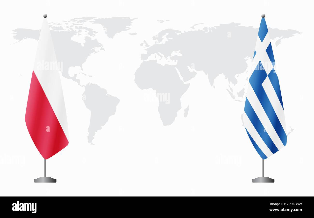 Poland and Greece flags for official meeting against background of ...