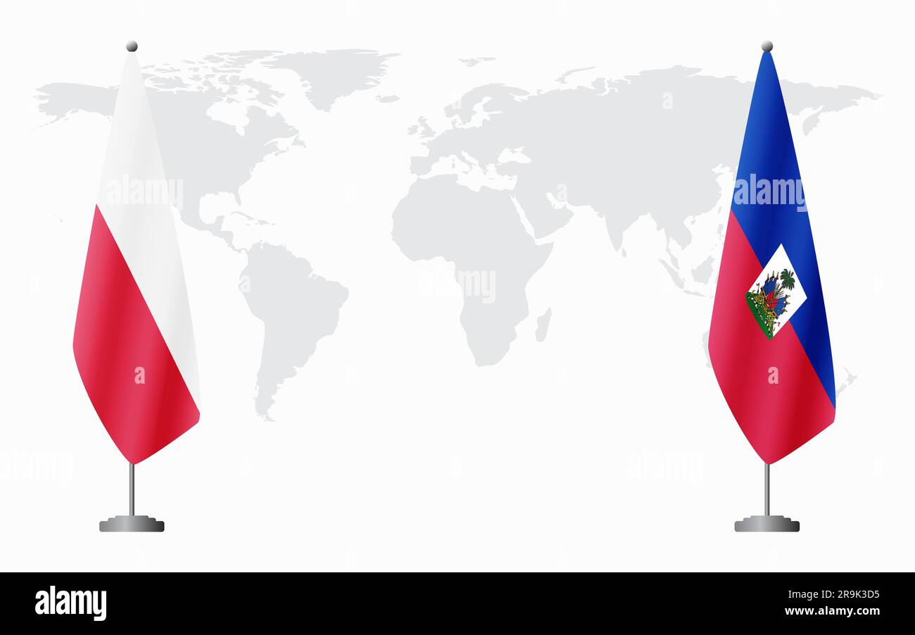 Poland and Haiti flags for official meeting against background of world ...