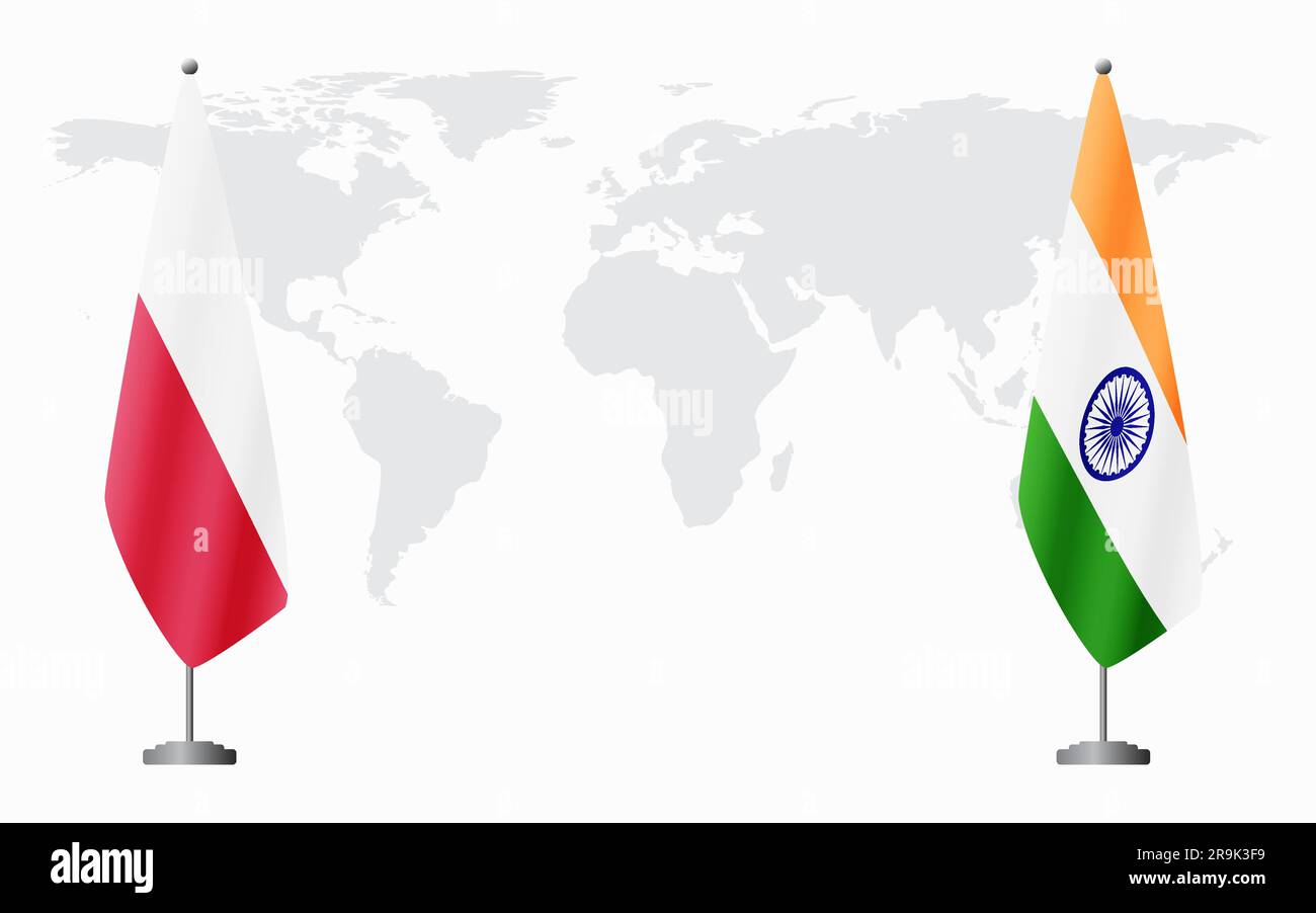 Poland and India flags for official meeting against background of world ...