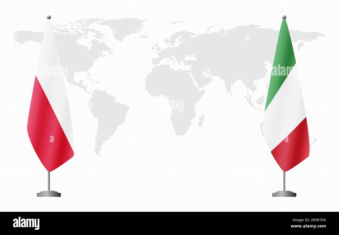 Poland and Italy flags for official meeting against background of world ...