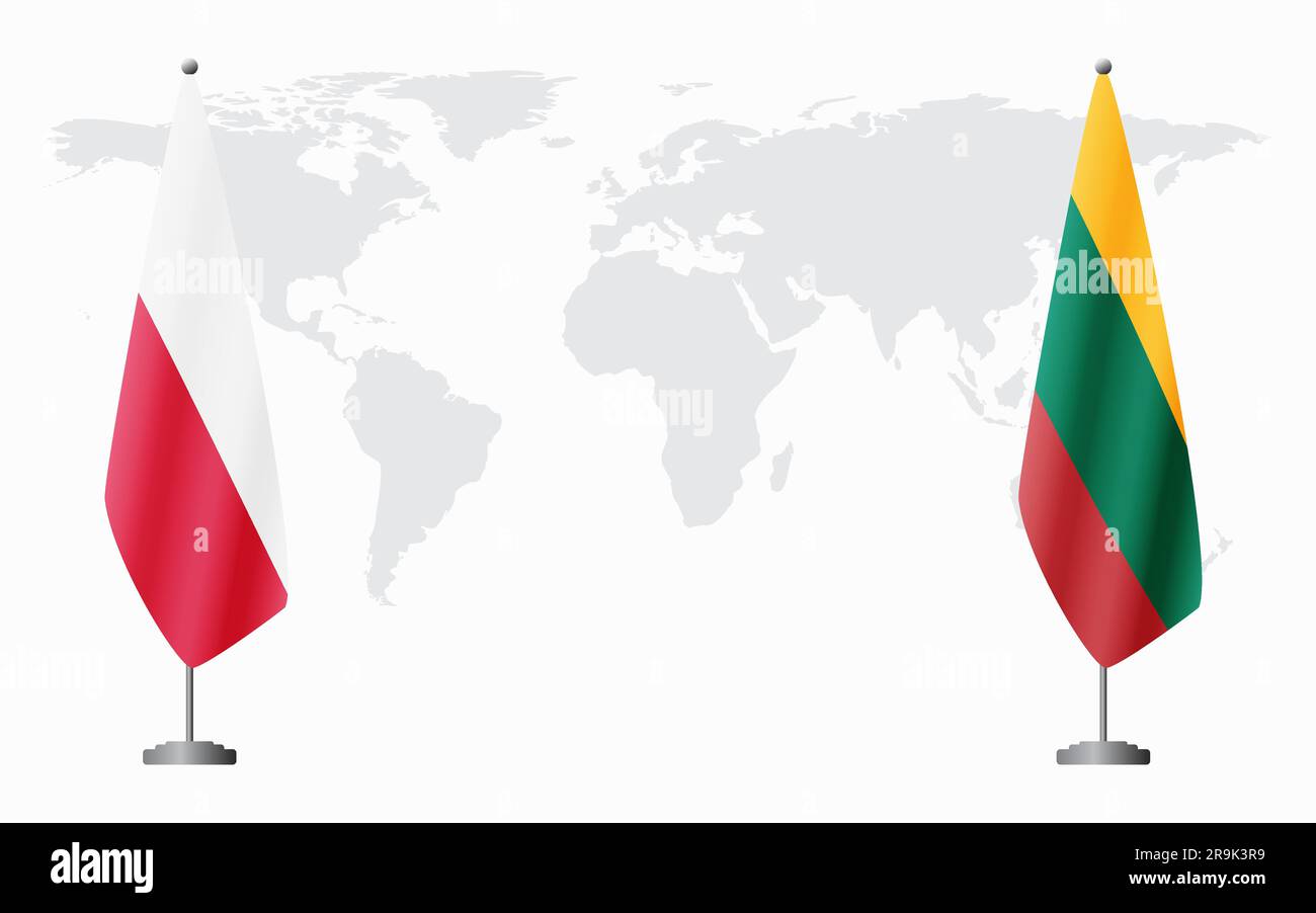 Poland and Lithuania flags for official meeting against background of ...