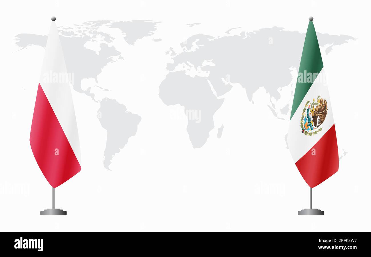 Poland and Mexico flags for official meeting against background of ...
