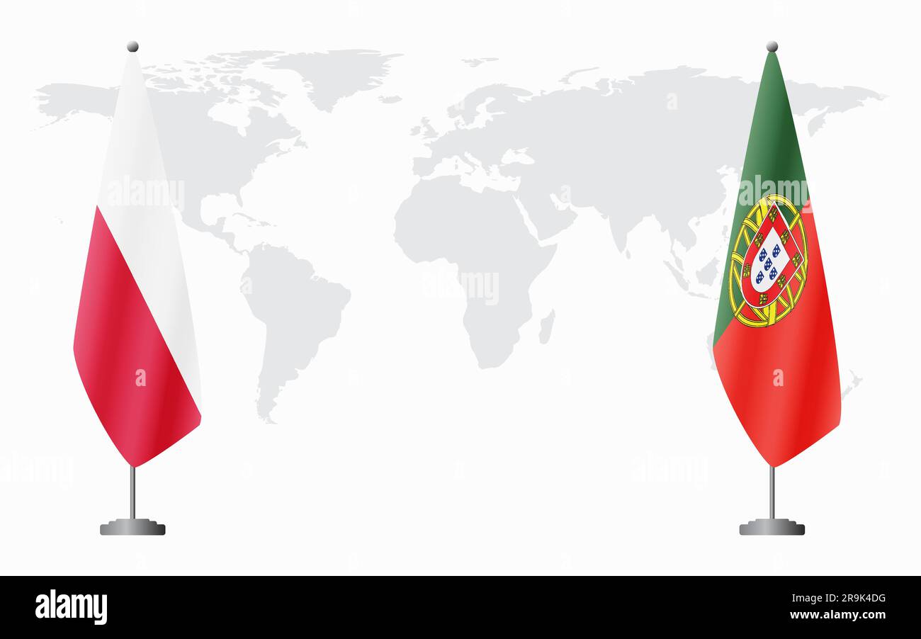 Poland and Portugal flags for official meeting against background of ...