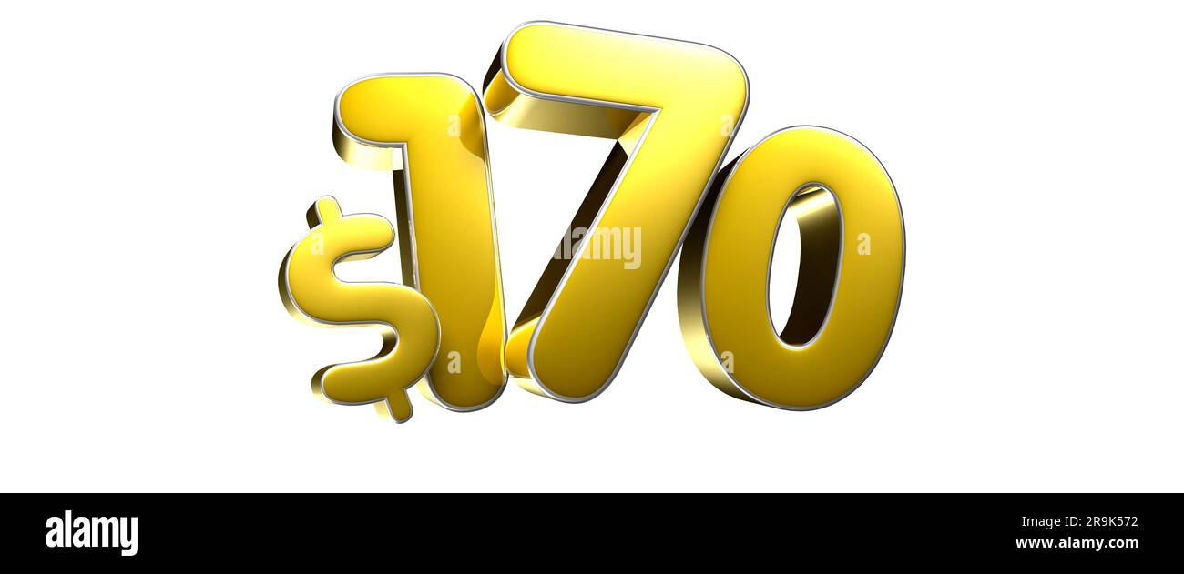 170 dollar figure gold 3D illustration on white background have work ...