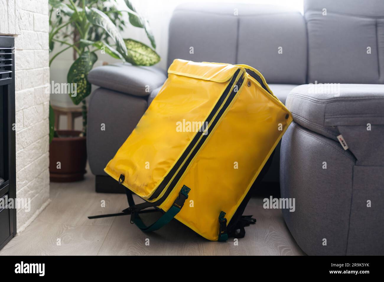 Yellow refrigerator bag for food delivery or for trip to nature and ...