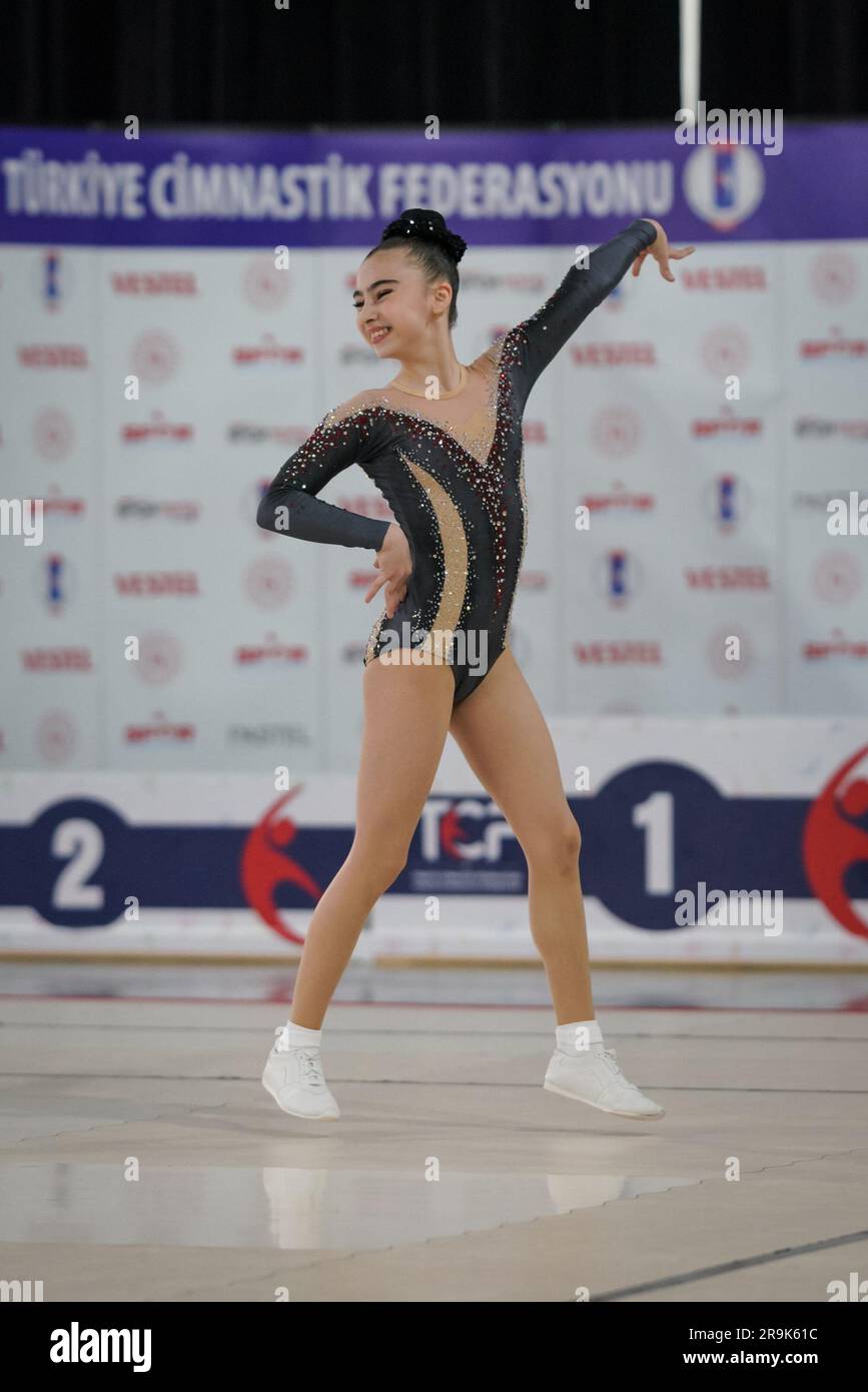 ISTANBUL, TURKIYE - APRIL 01, 2023: Undefined athlete performs during ...