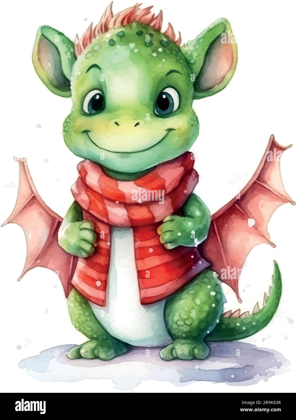 Cute green dragon in a christmas sweater watercolor, great design for ...